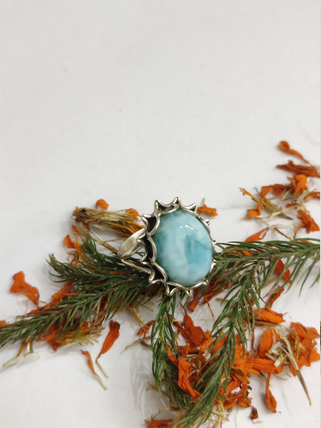 Larimar Ring, Blue Larimar Stone Sterling Silver Ring, Boho Ring ...