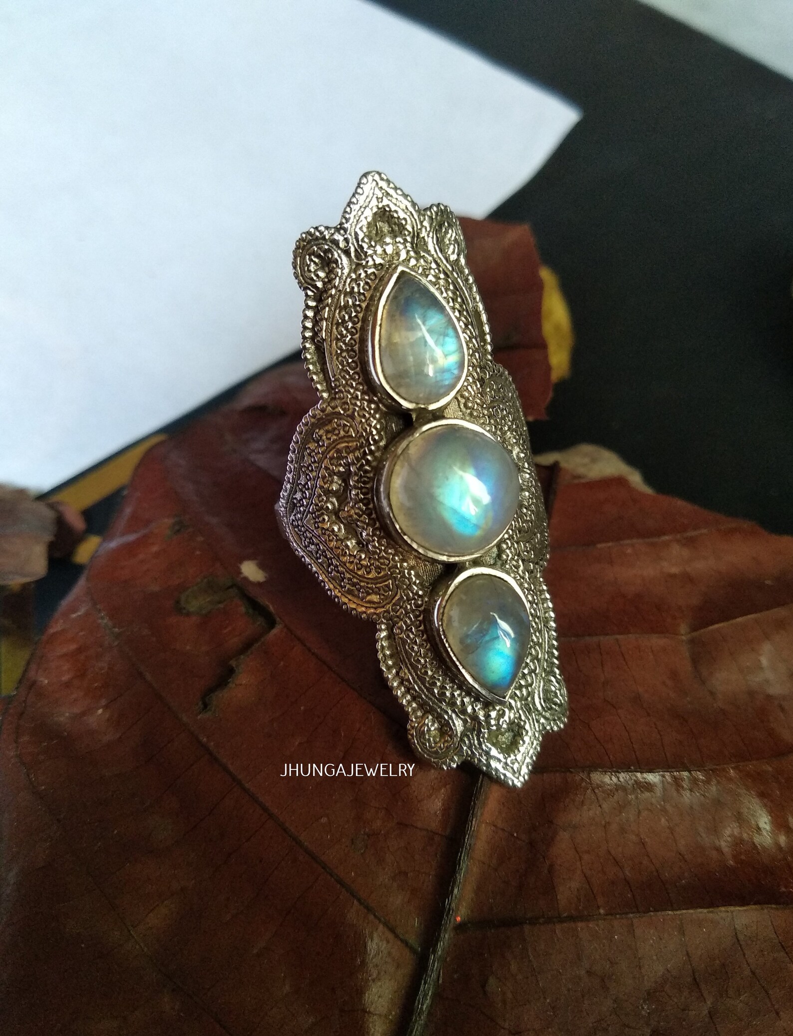 Moonstone Ring Long Ring Silver Rings Full Finger Ring | Etsy