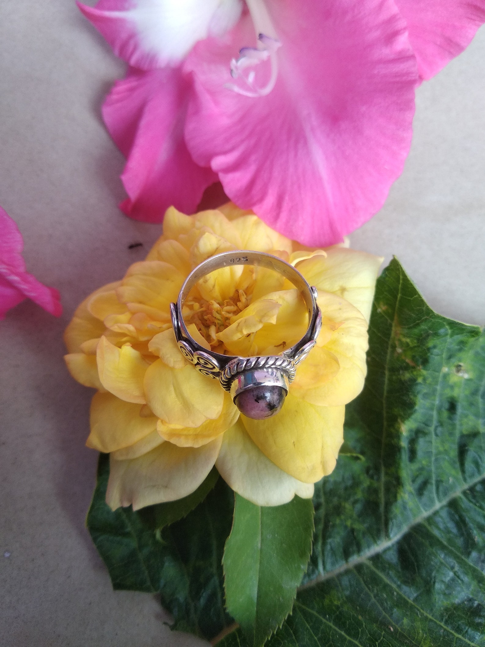 Rhodonite Ring Sterling Silver Ring Bohemian Ring Statement | Etsy