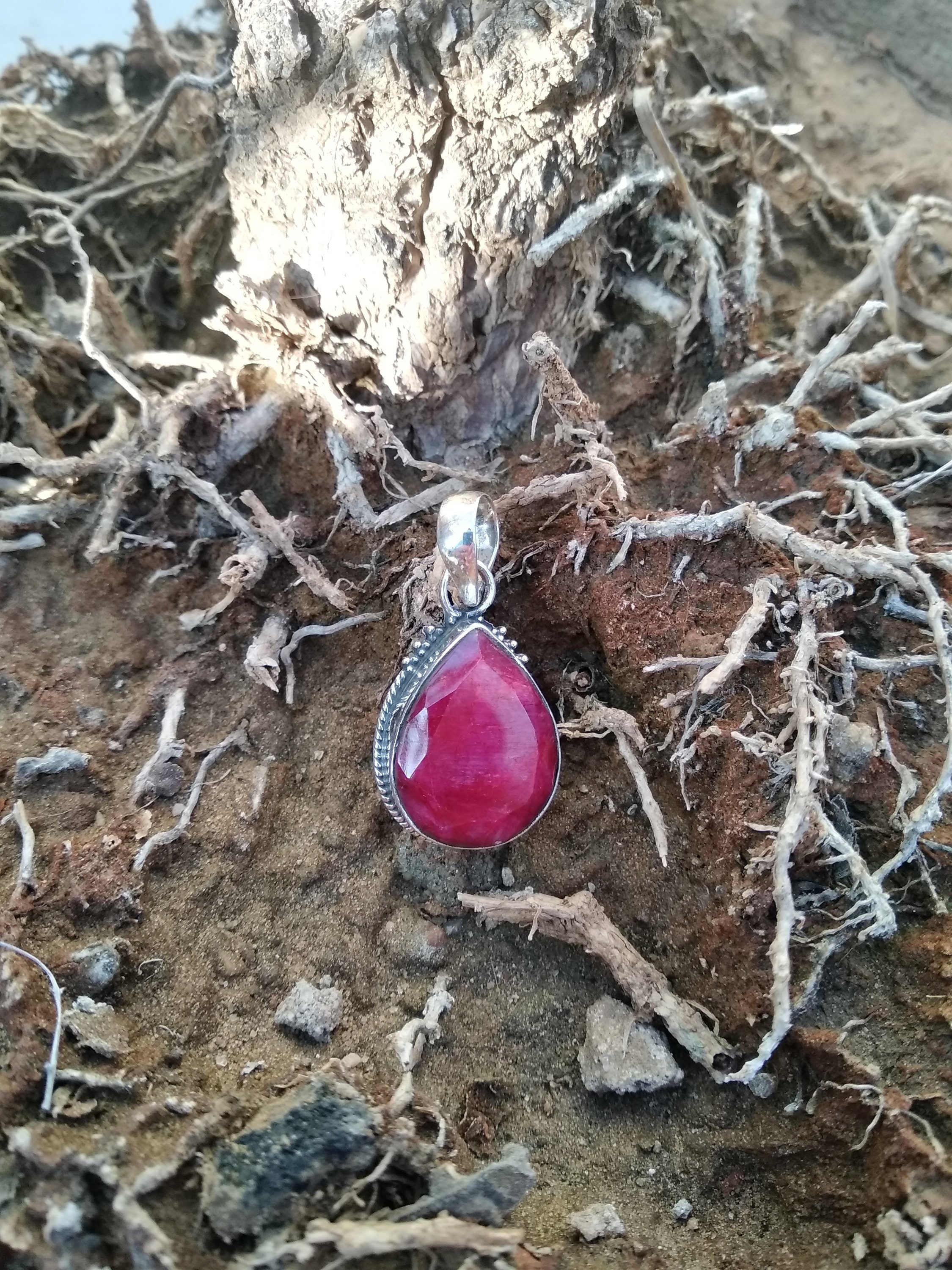 Ruby Pendant Sterling Silver Pendant Statement Pendant July | Etsy