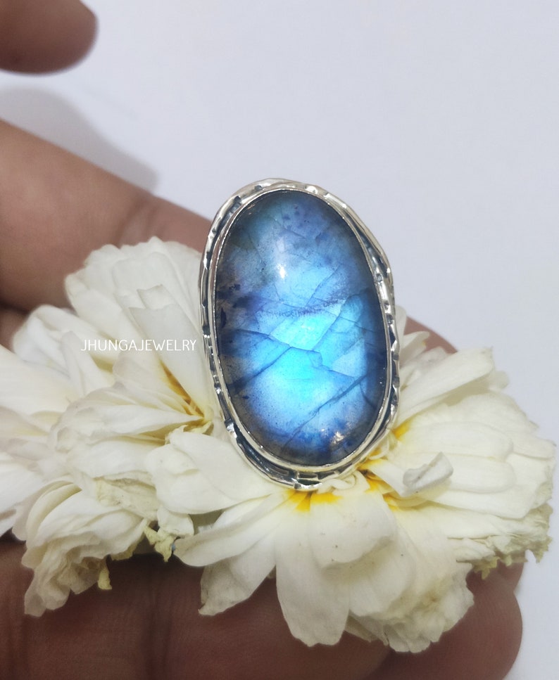 Blue Labradorite Ring, 925 Silver, Blue Flash Ring, Labradorite Jewelry ...