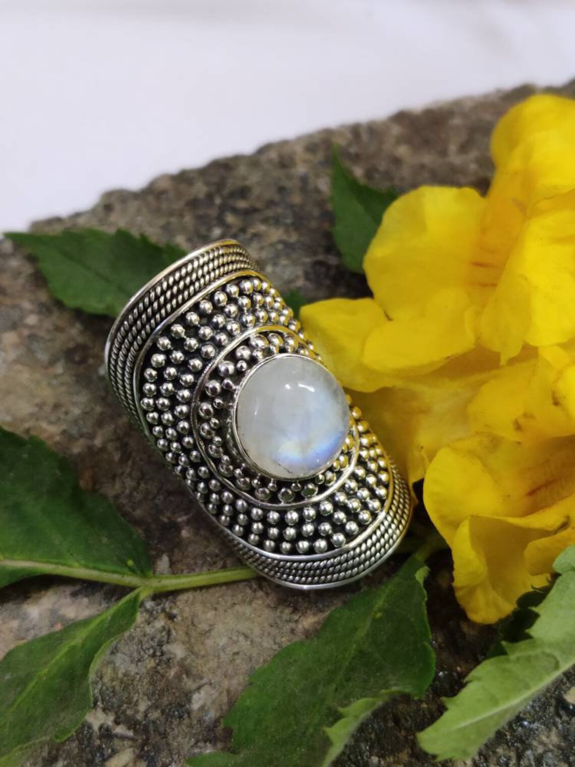 Moonstone Ring Sterling Silver Designer Ring Artisan Boho | Etsy