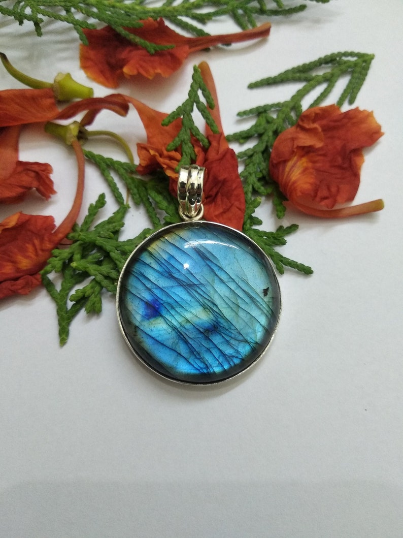 Labradorite Pendant Sterling Silver Pendant Blue Flash - Etsy