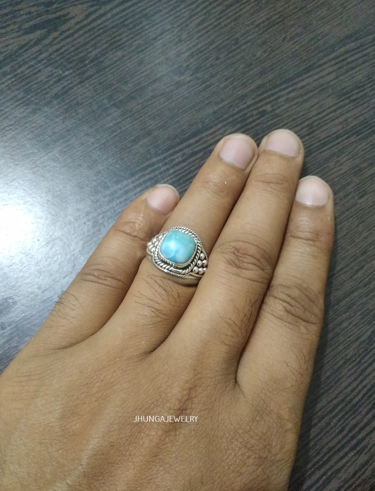 Larimar Ring Silver Ring Cushion Stone Boho Ring Gypsy - Etsy India