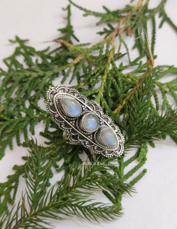 Moonstone Ring Long Ring Silver Rings Fligree Ringpromise | Etsy India