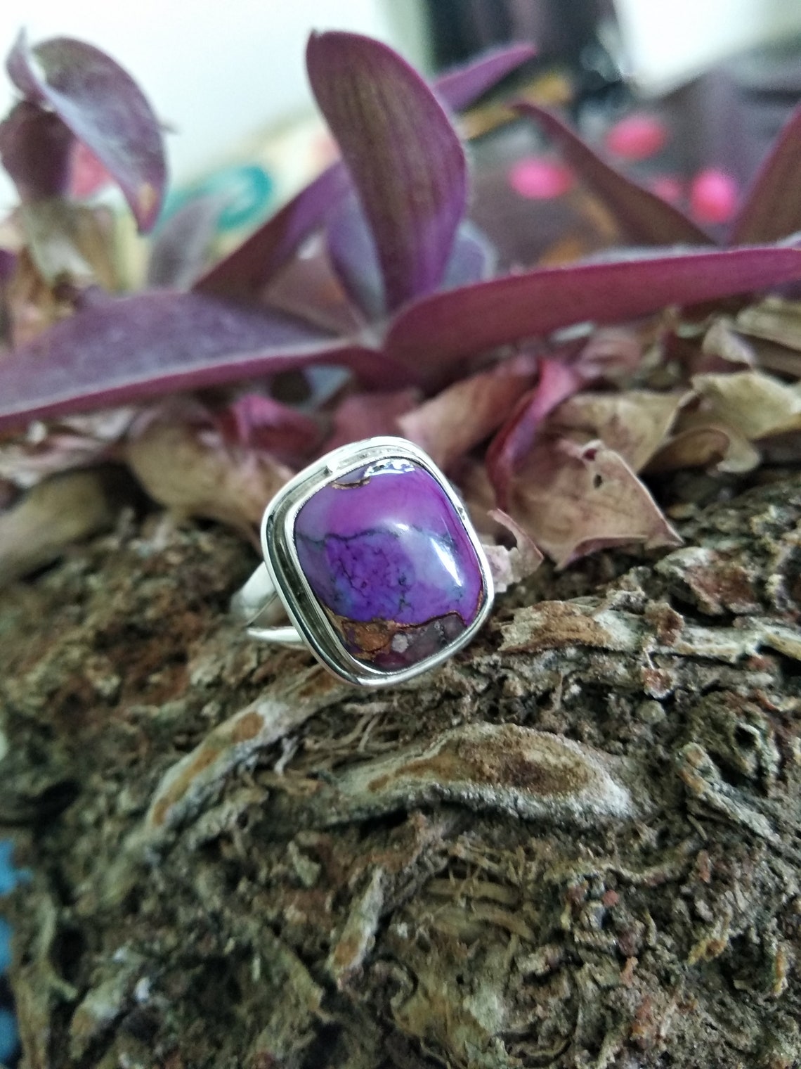 Purple Turquoise Ring Sterling Silver Ring Boho Ring Statement - Etsy