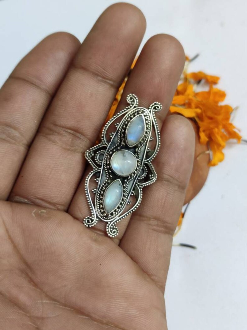 Moonstone Ring, Long Ring, Silver Rings, Fligree Ring,promise Ring ...