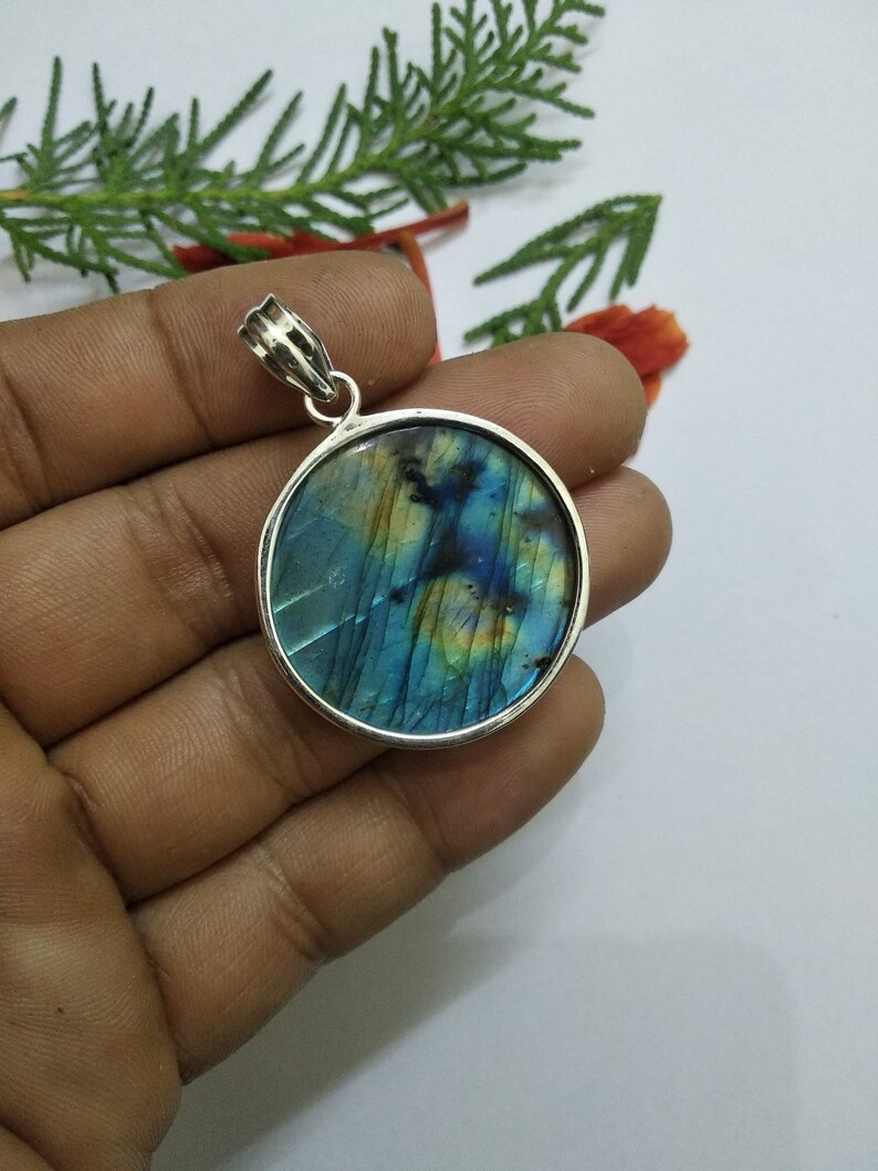 Labradorite Pendant Sterling Silver Pendant Blue Flash - Etsy