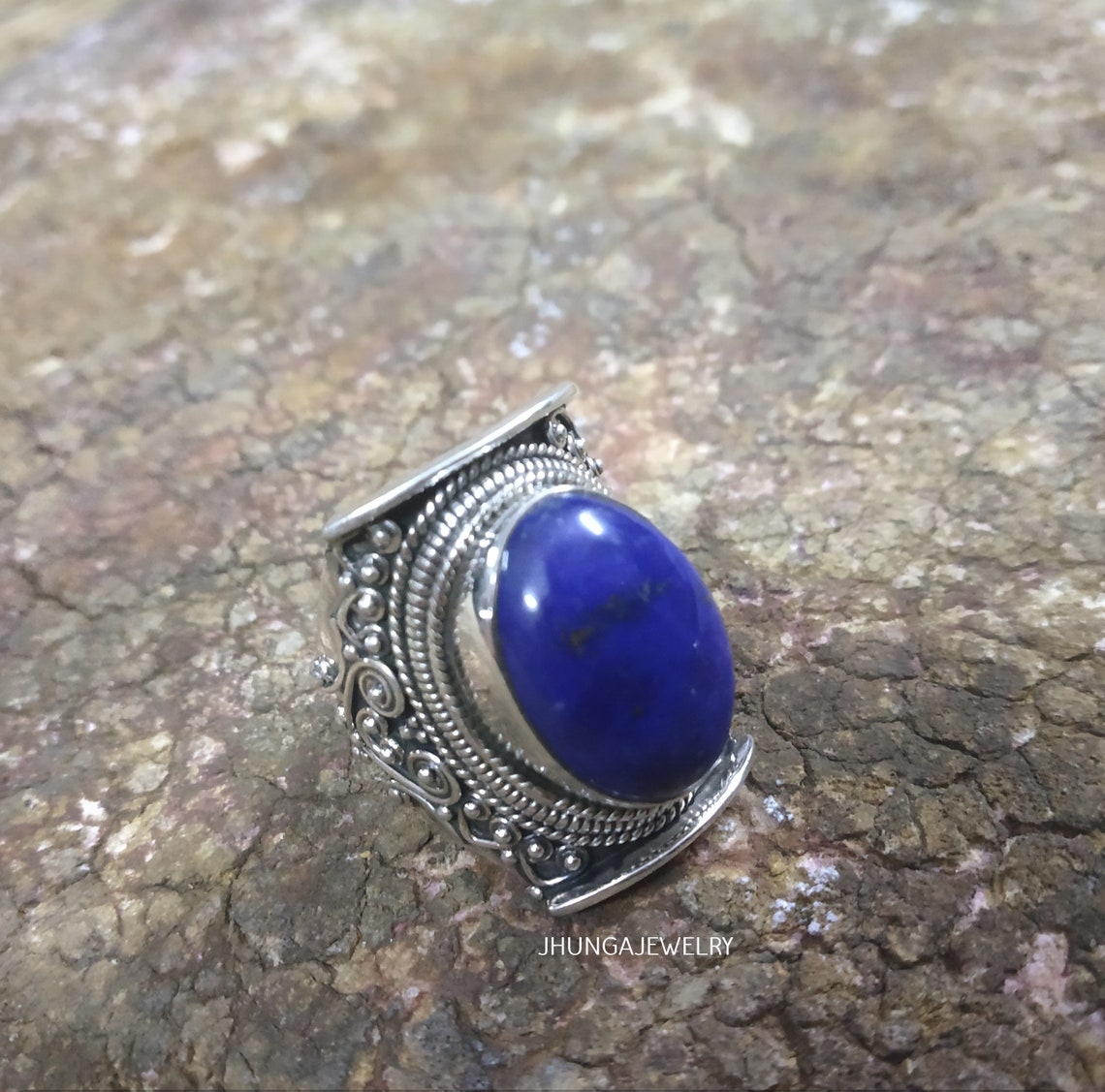 Buy Lapis Lazuli Ring Sterling Silver Ring Statement Ring Boho Online ...