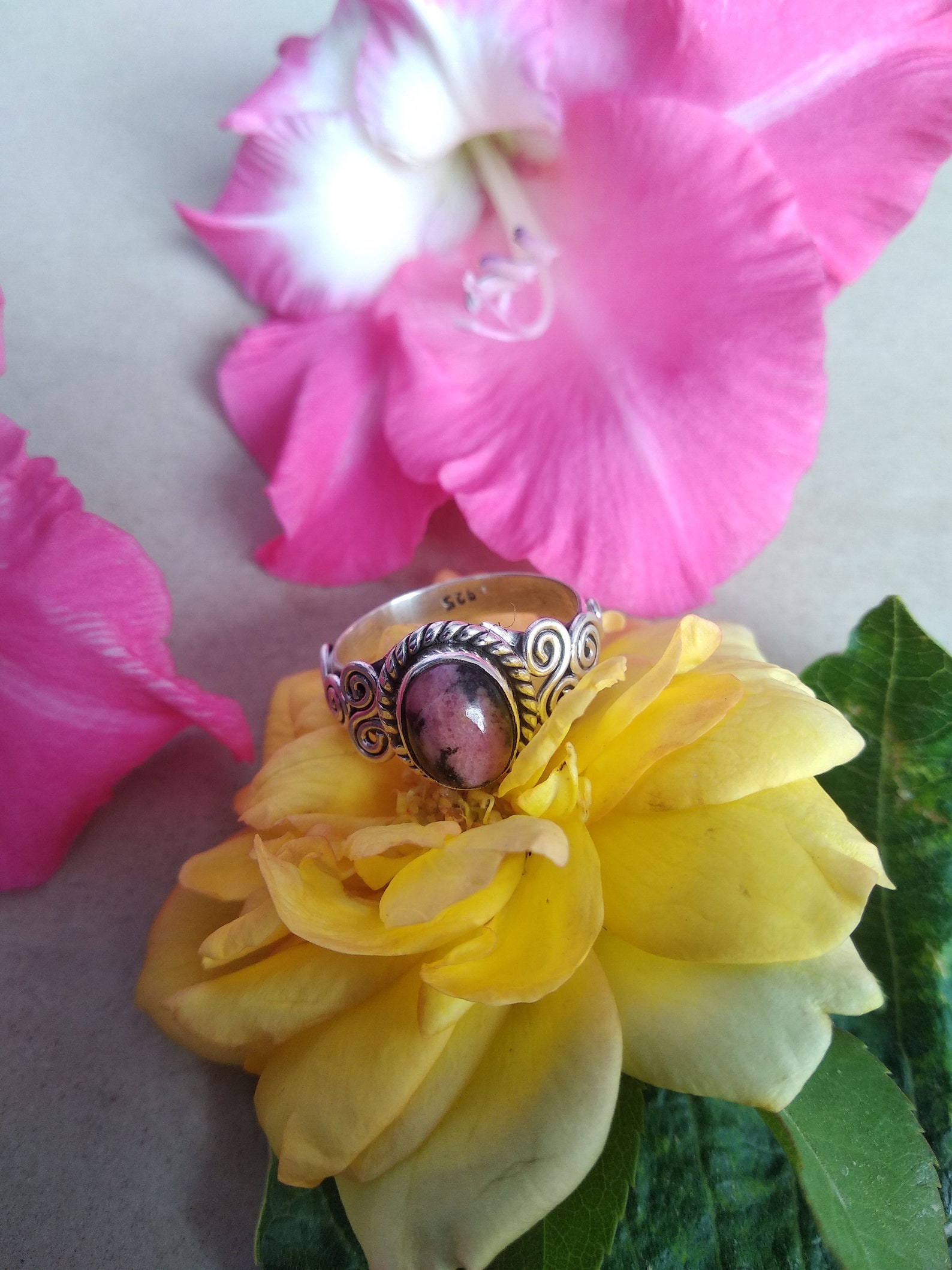 Rhodonite Ring, Sterling Silver Ring, Bohemian Ring, Statement Ring ...