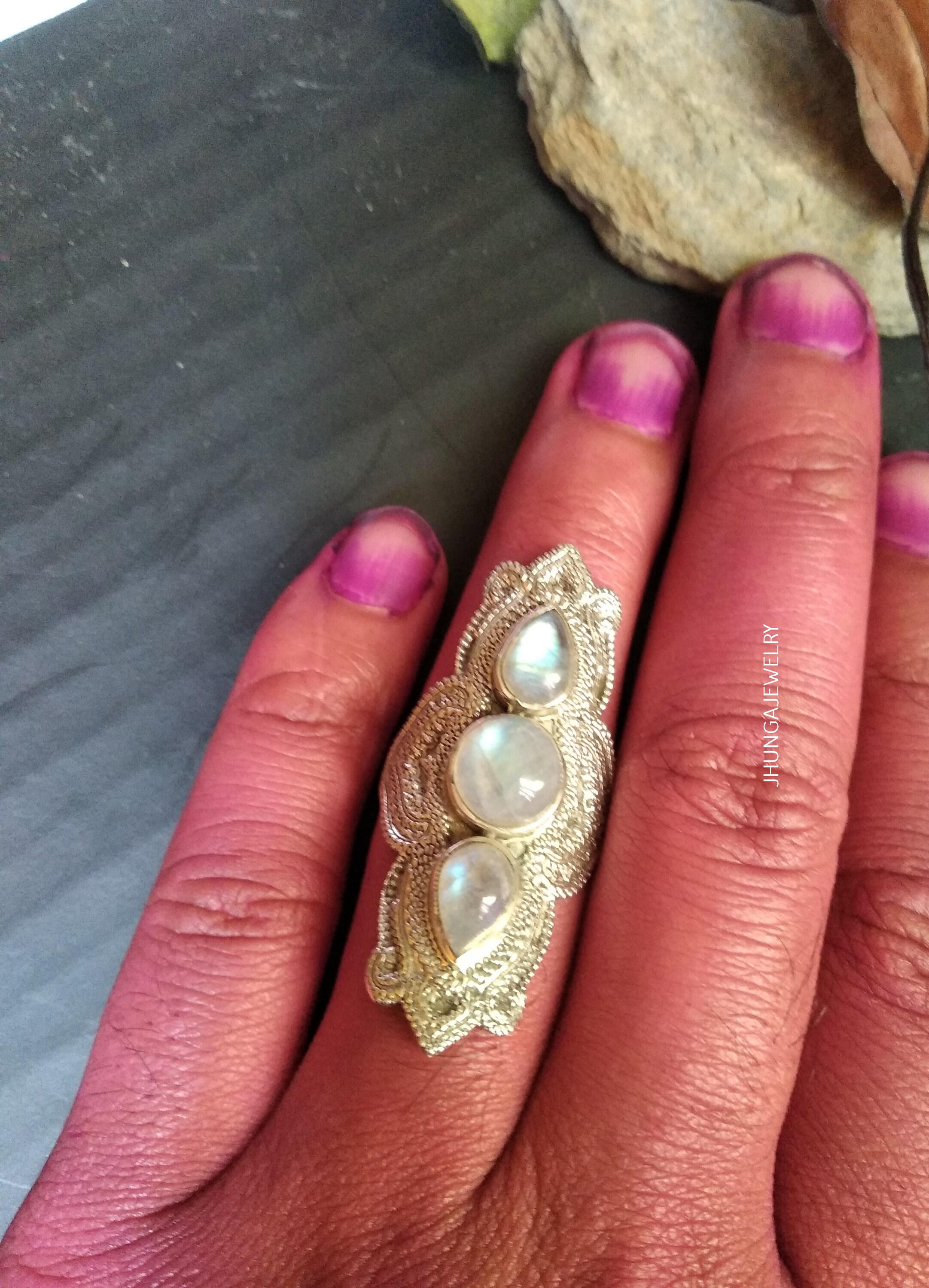 Moonstone Ring, Long Ring, Silver Rings, Full Finger Ring, Promise Ring ...