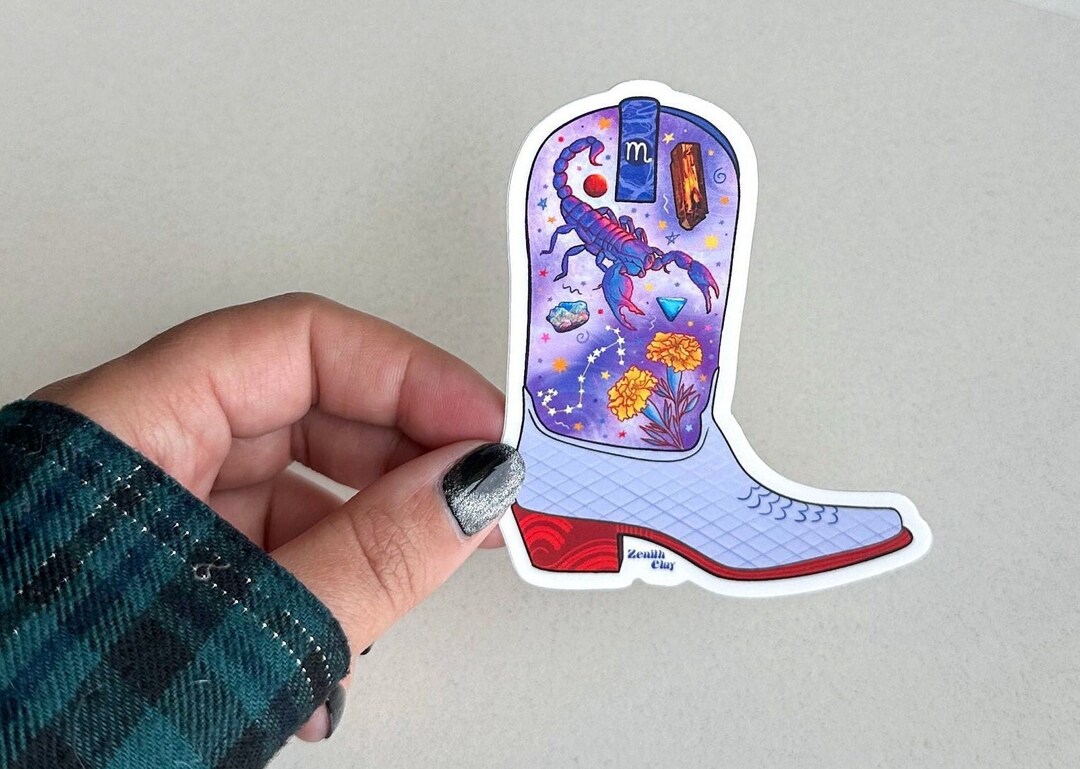 Scorpio Zodiac Vinyl Sticker | Cowboy Boot Decal | Gift for Scorpio ...