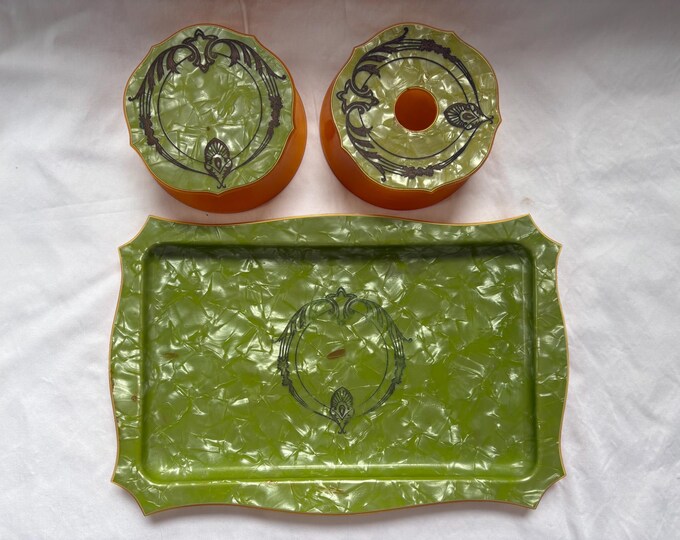 1920’s Pearl Green Bakelite Tray and Jars - Etsy