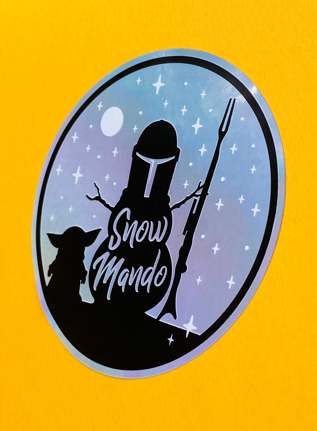 Snow Mando Christmas Foil Holographic Laptop Sticker, Inspired by Our ...