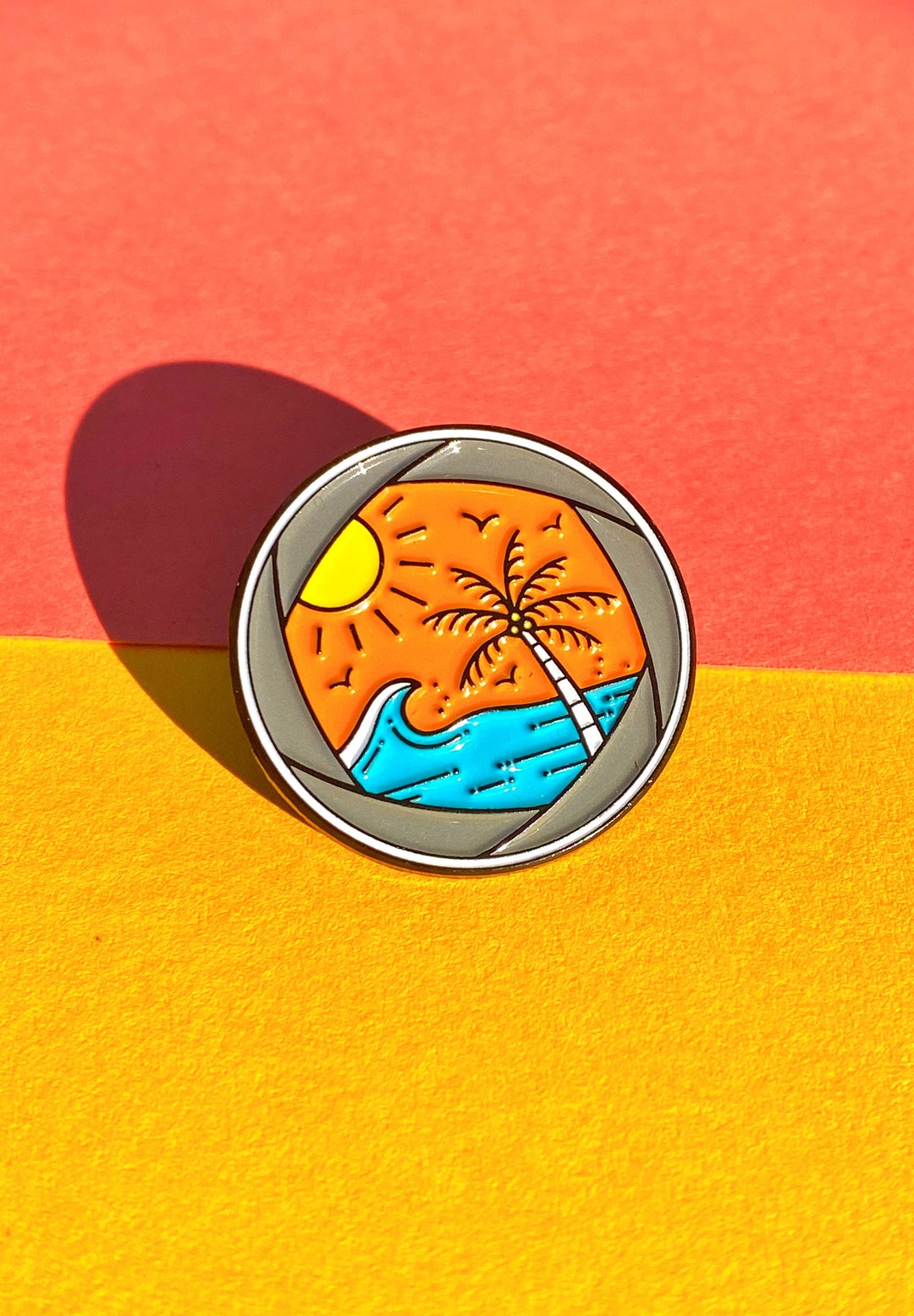 Aperture Beach Sunset Enamel Pin Badge, in a Fresh New Collectable Neon ...