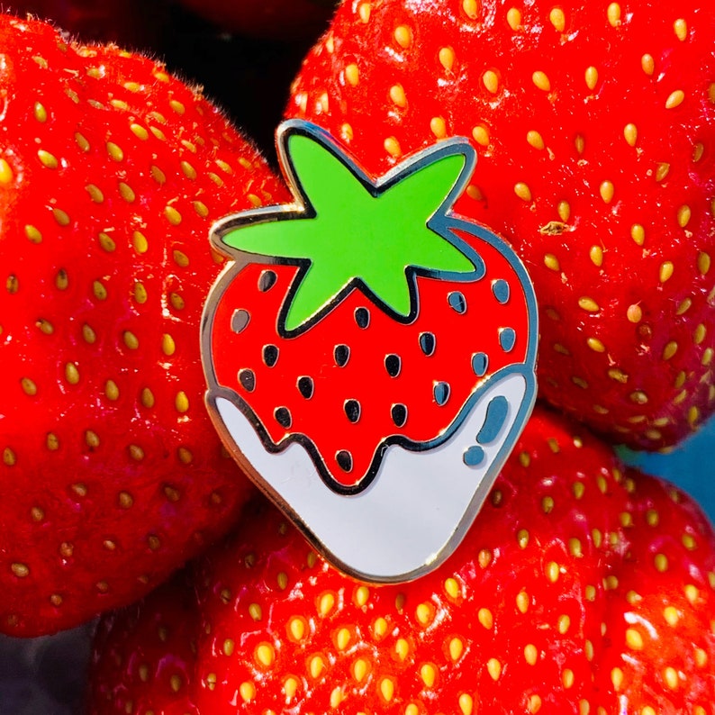 Strawberries & Cream Hard Enamel Pin Badge, a Great Gift for Anyone ...