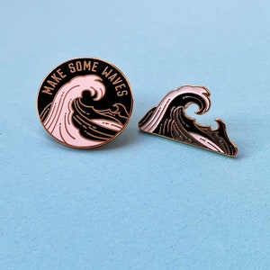 Enamel Pin Black Wave Badge, a Great Gift for Any Surf Dude Wave Rider ...