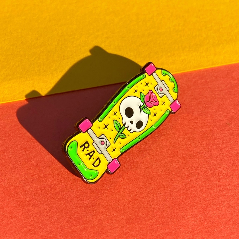 Enamel Pin RAD Skull 80’s Neon Skateboard, Yellow Neon Edition... - Etsy