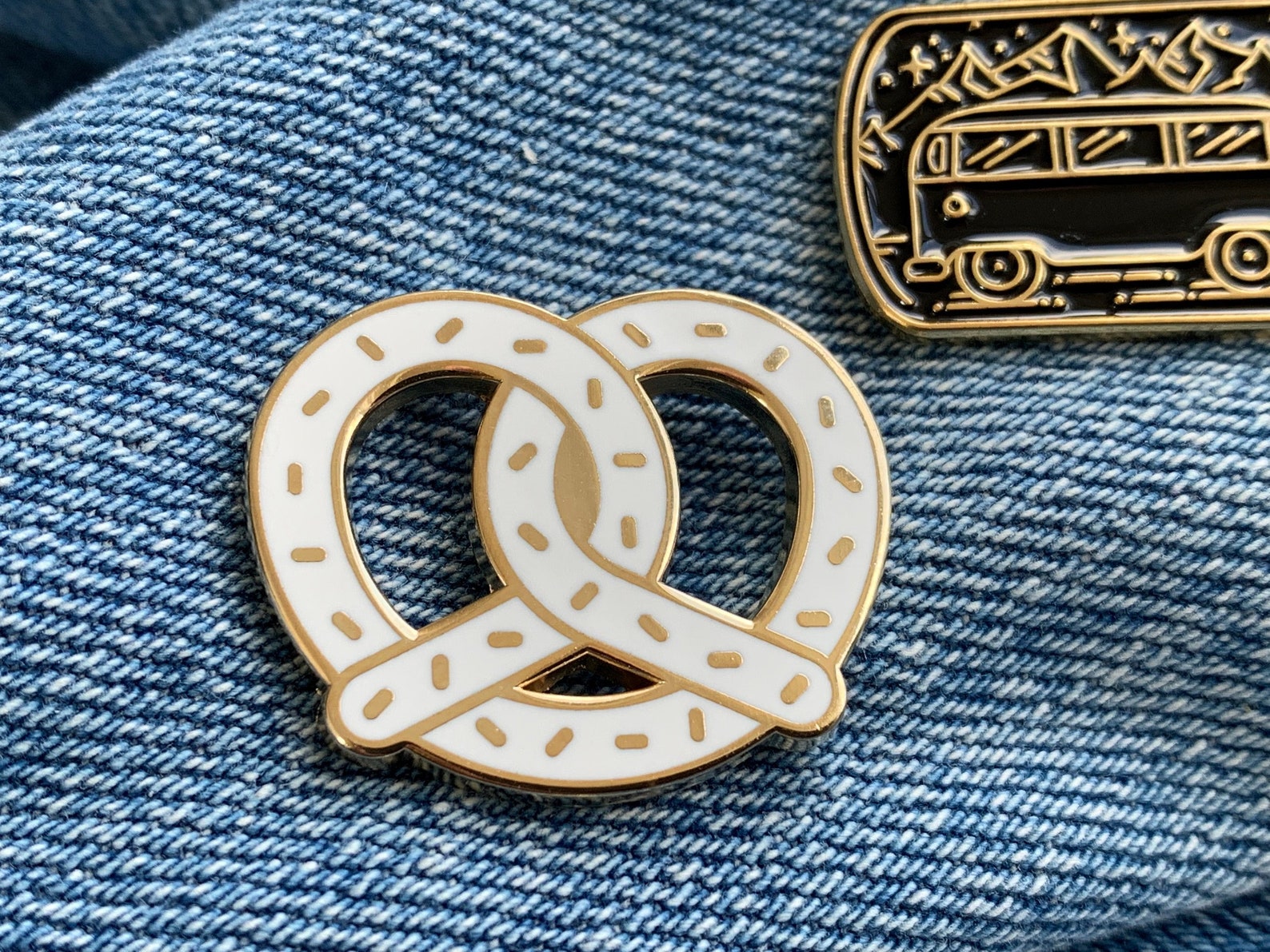 Hard Enamel Pin White Pretzel With Gold Sprinkles From Our - Etsy UK