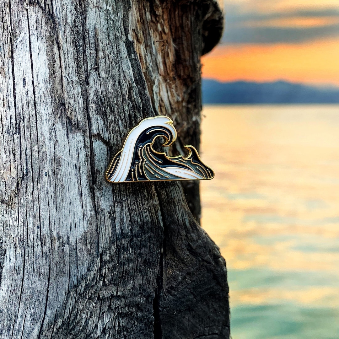 Enamel Pin Black Wave Badge, a Great Gift for Any Surf Dude Wave Rider ...