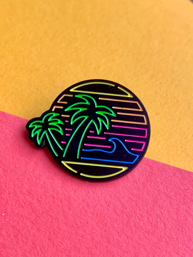 Neon Beach Sunset Enamel Pin Badge, a Fresh New Collectable Pin - Etsy