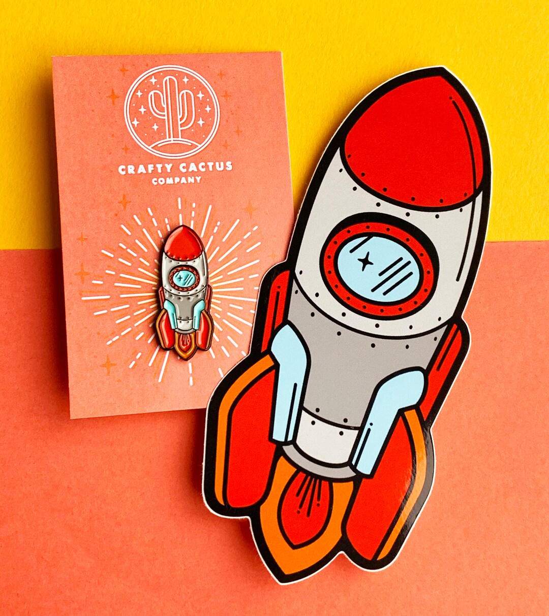 Retro Rocket Enamel Pin Badge and Sticker Combo, Enter Space With Our ...