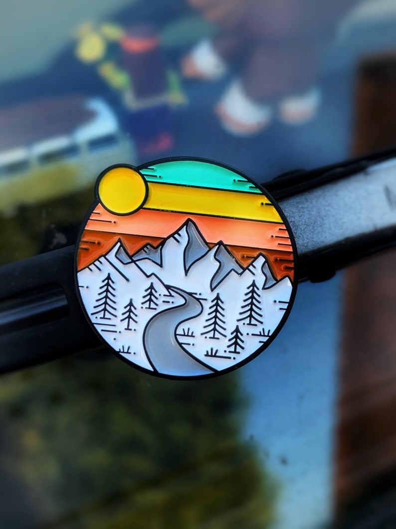 Enamel pin Mountain Pastel sunset adventure | Etsy