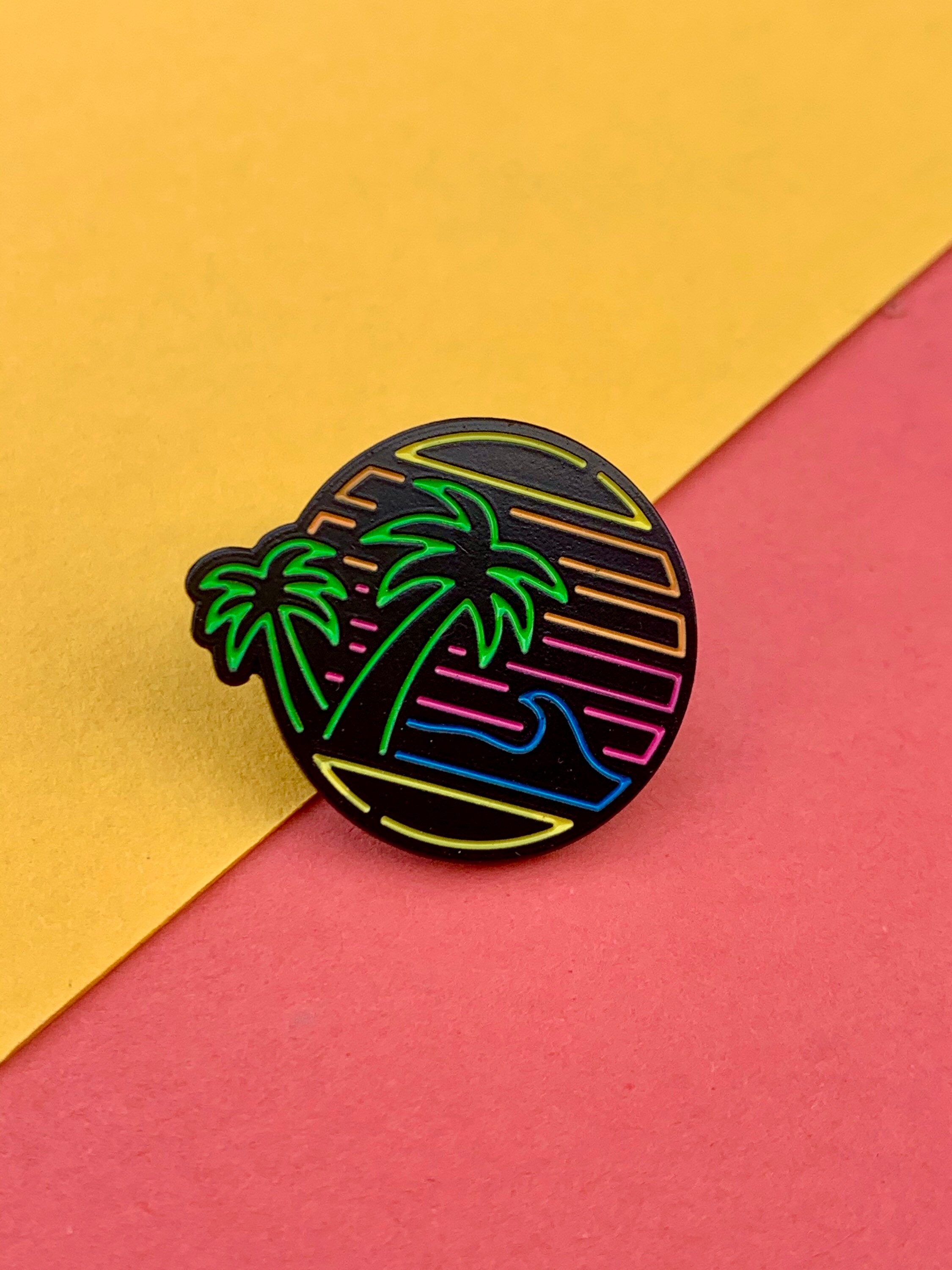Neon Beach Sunset Enamel Pin Badge, a Fresh New Collectable Pin - Etsy