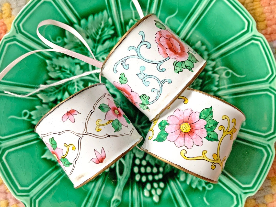 Set of 3 Chinese Canton Enamel Napkin Rings - Vintage Table Setting ...