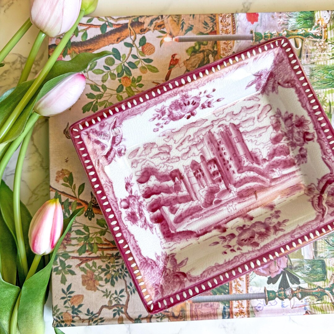 Raspberry and White Vintage Andrea by Sadek Trinket Dish ...