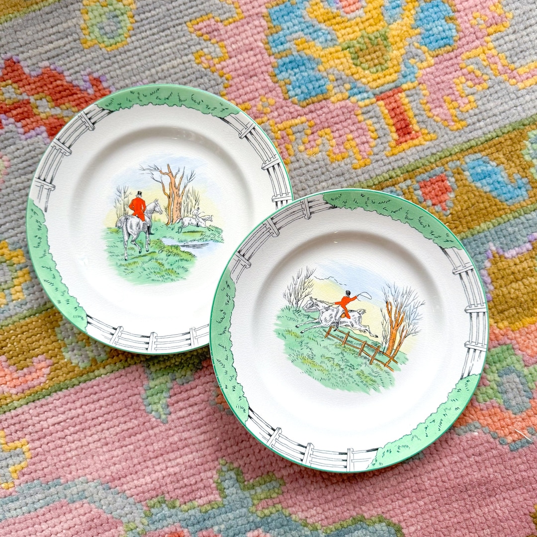 Vintage 9" Pair of Davenport England Hunt Scene China by Burgess ...