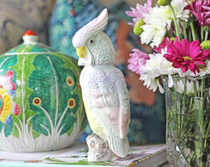9 Pastel Porcelain Cockatoo Figurine Chinoiserie Wales Japan Maximalist Interiors