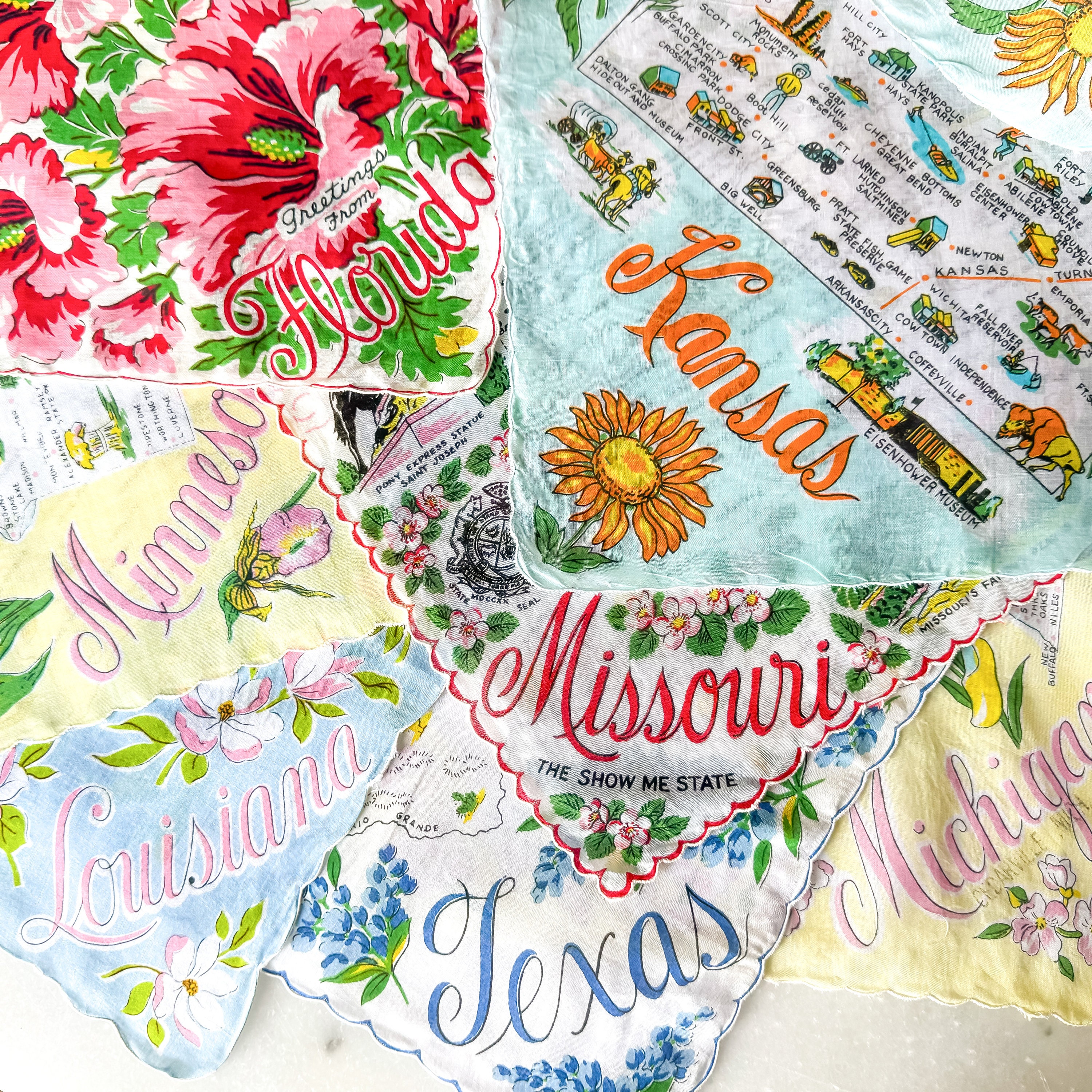 Vintage State Souvenir Cotton Hankie C.1950's - Choose State in ...