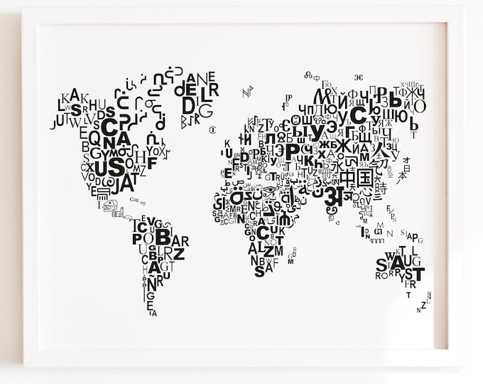 Typographic Text Map of the World Map, Art Print (889) - Etsy Israel