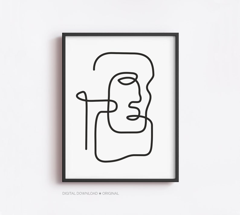 Abstract Face One Line Drawing Printable Wall Art Boho | Etsy