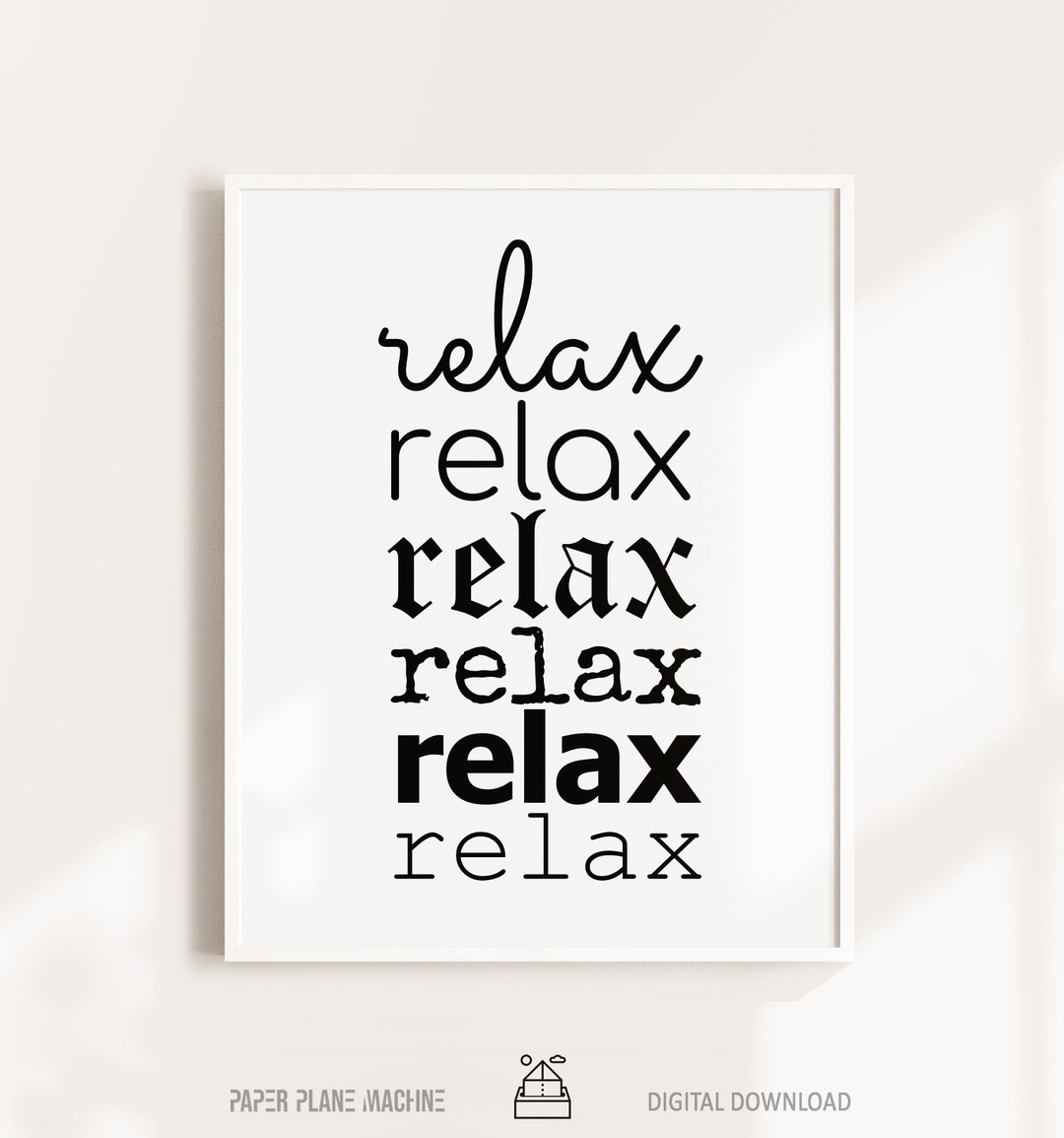Relax Sign Affiche de typographie, Art mural imprimable, Impression de ...