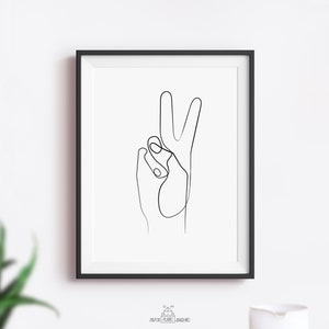 Peace Sign One Line Art Print, Printable Line Art, Peace Hand Gesture ...
