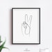 Peace Sign One Line Art Print, Printable Line Art, Peace Hand Gesture ...
