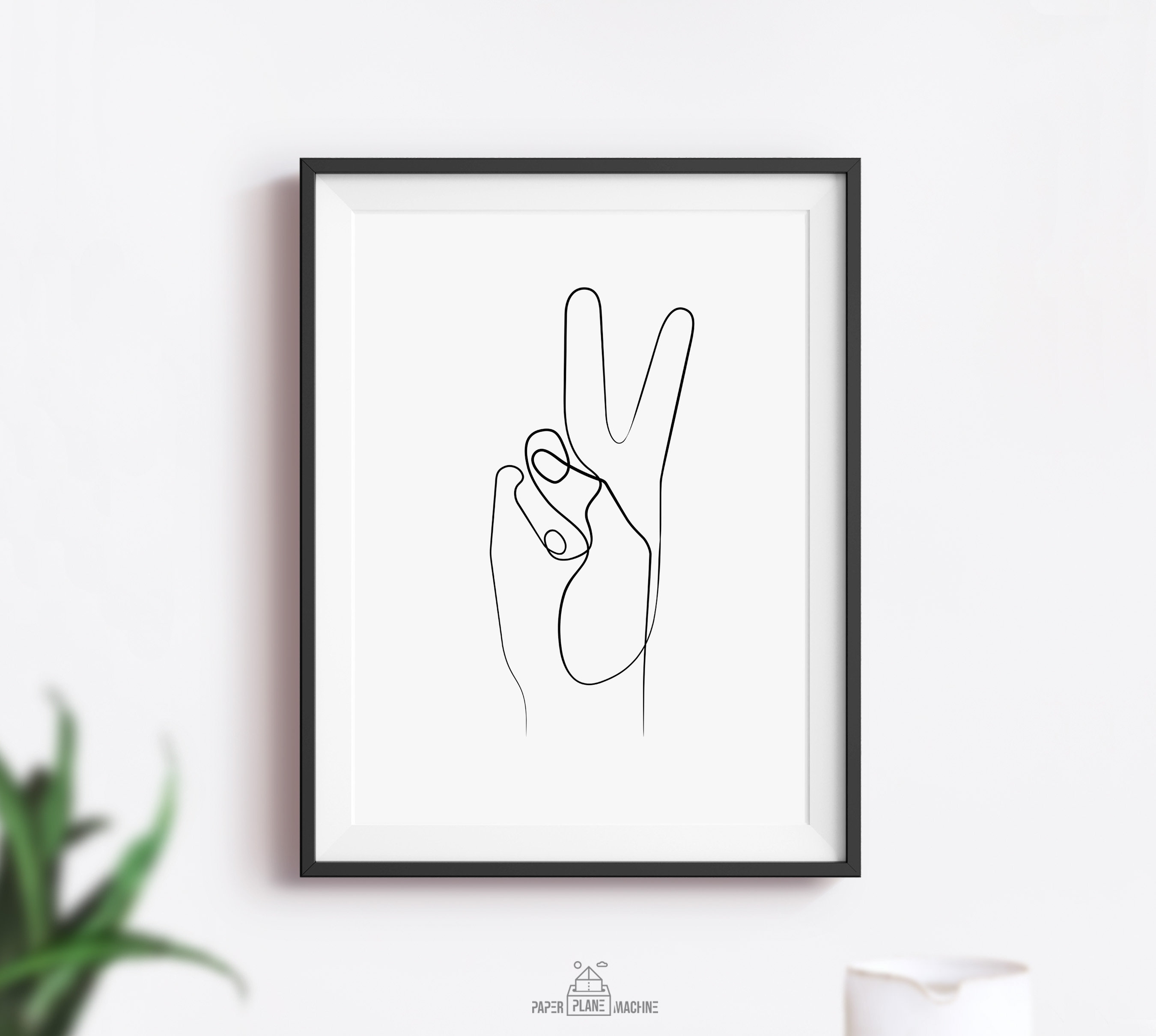 Peace Sign One Line Art Print, Printable Line Art, Peace Hand Gesture ...