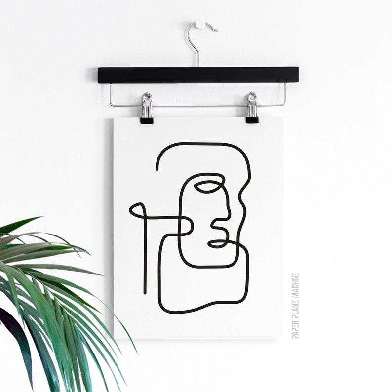 Abstract Face One Line Drawing Printable Wall Art Boho | Etsy