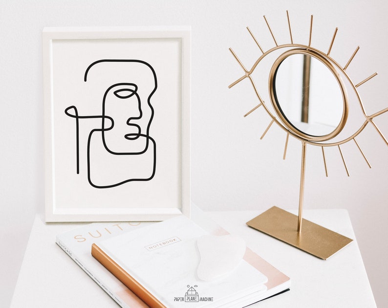 Abstract Face One Line Drawing Printable Wall Art Boho | Etsy