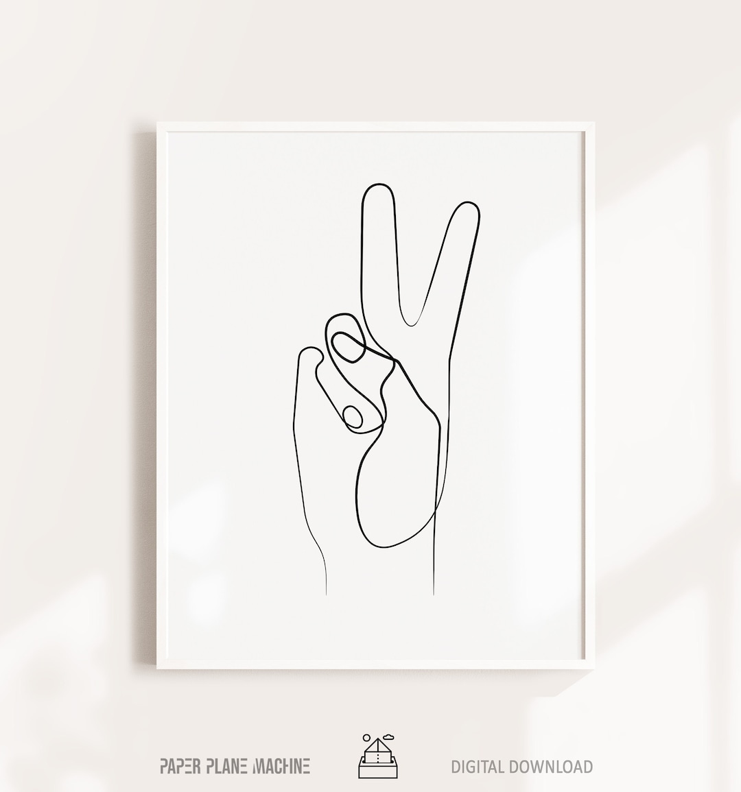 Peace Sign One Line Art Print, Printable Line Art, Peace Hand Gesture ...
