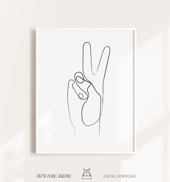 Peace Sign One Line Art Print Printable Line Art Peace Hand | Etsy