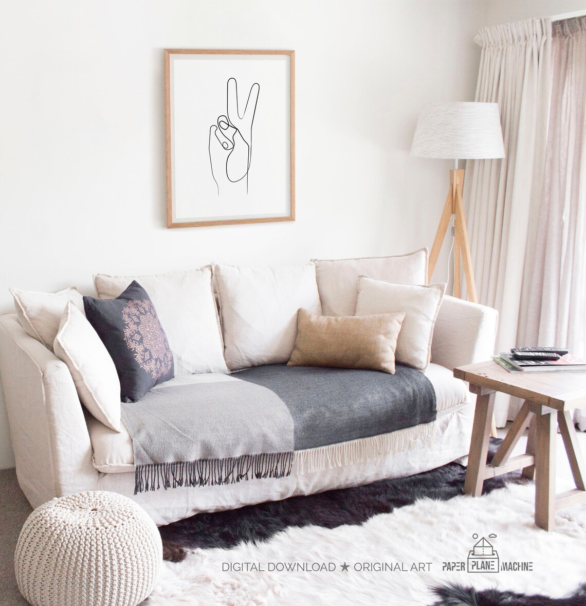 Peace Sign One Line Art Print, Printable Line Art, Peace Hand Gesture ...