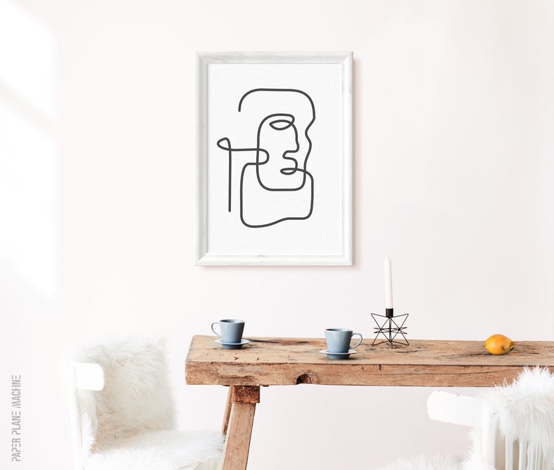 Abstract Face One Line Drawing Printable Wall Art Boho | Etsy