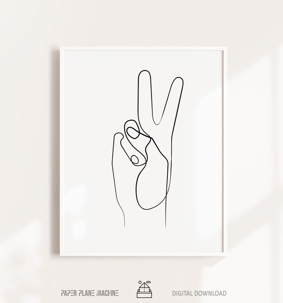 Peace Sign One Line Art Print Printable Line Art Peace Hand | Etsy