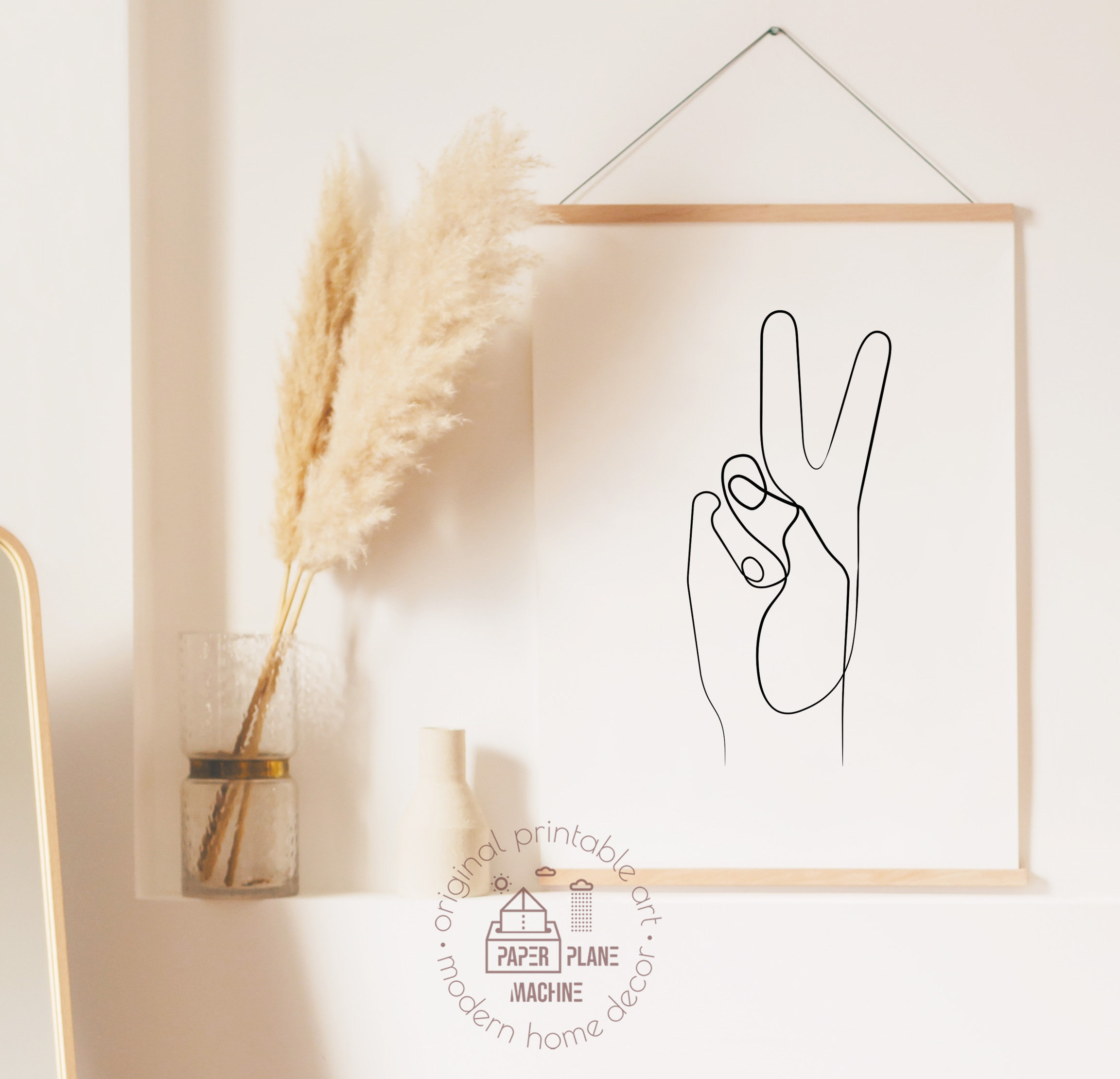 Hand Peace Sign Line Drawing