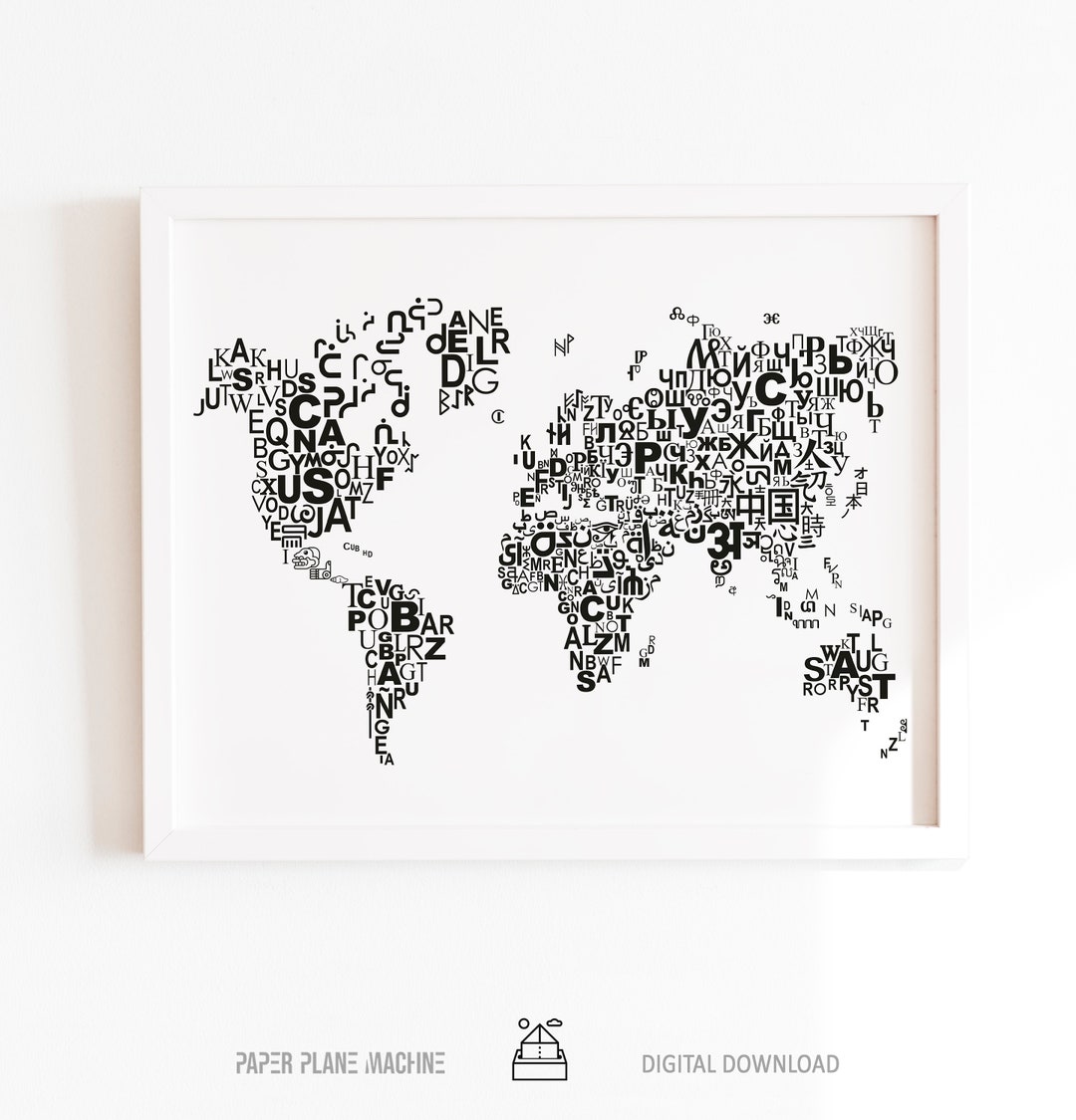 The WORLD'S SCRIPTS MAP, World Map Wall Art, World Map Poster, World ...