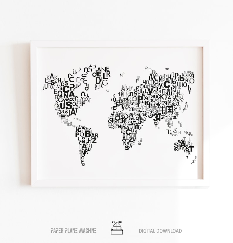 The WORLD'S SCRIPTS MAP World Map Wall Art World Map - Etsy