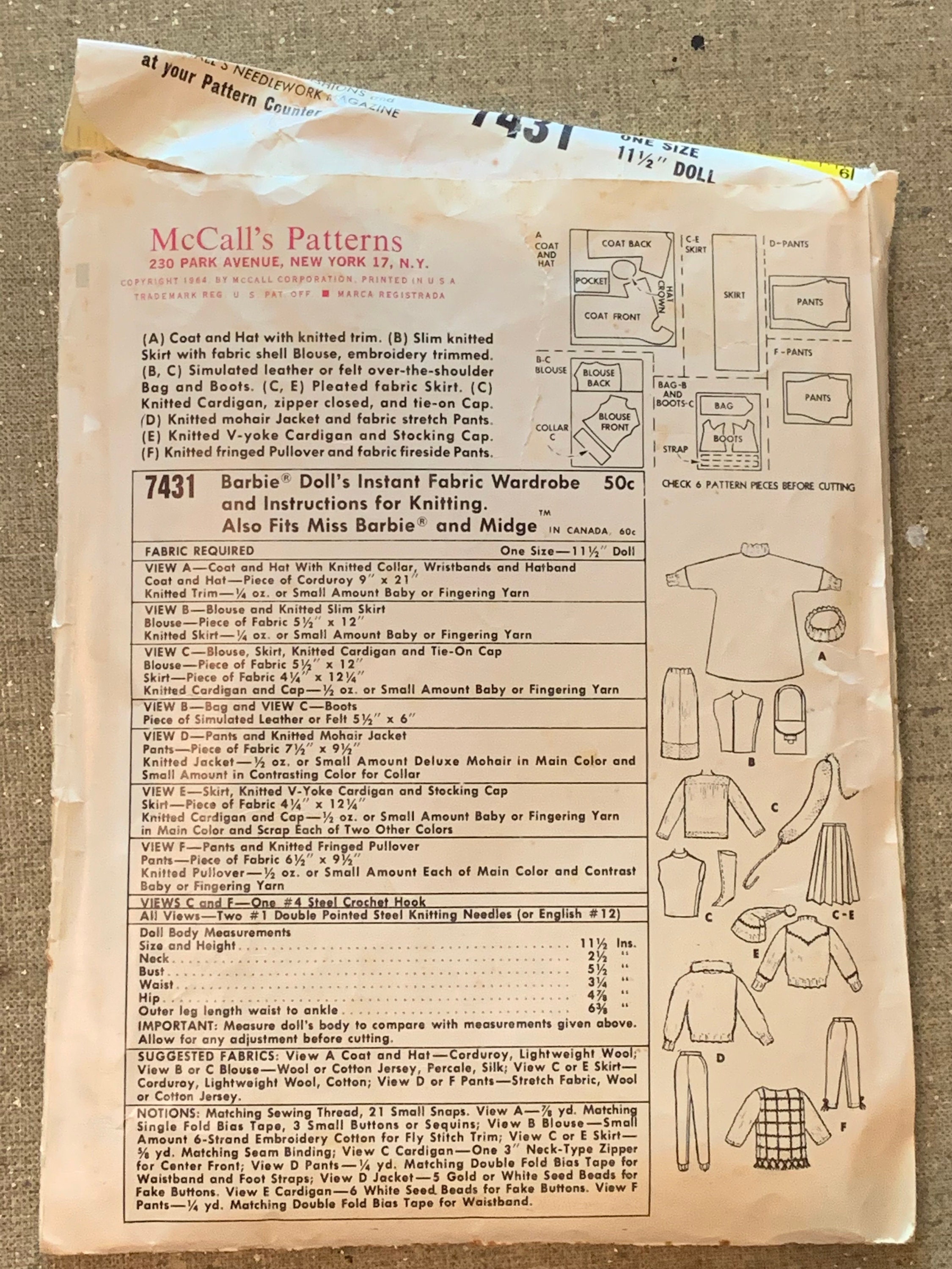 1960's Barbie & Pepper Wardrobe Patterns - Etsy